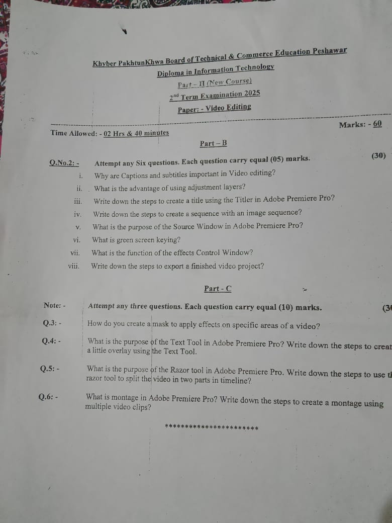 Video Editing Paper DIT | Past Paper 2025 – The TM Notes